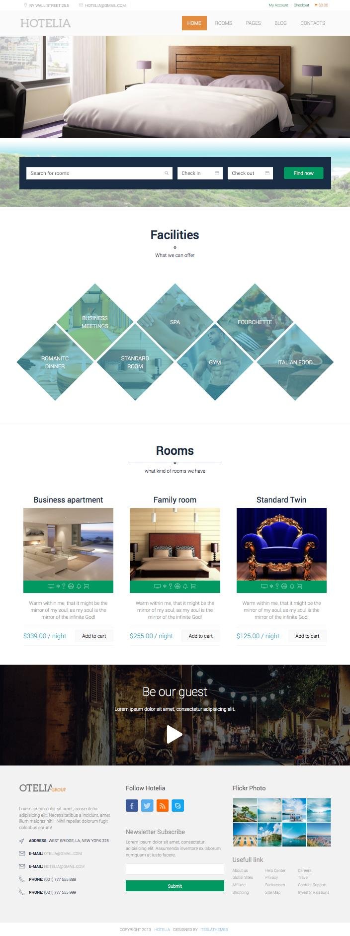 Hotelia WordPress Theme For Motel Booking / Reserve Rooms