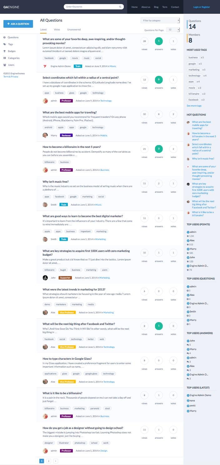 QAEngine – WordPress Question & Answer Theme & UX Design