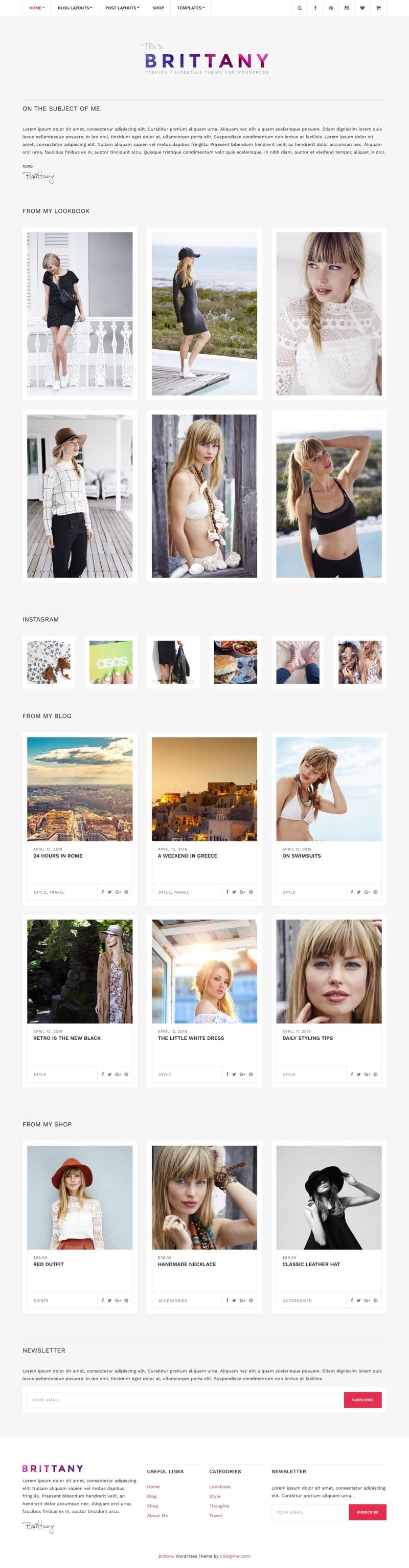 Brittany WordPress Lifestyle & Fashion Bloggers Theme