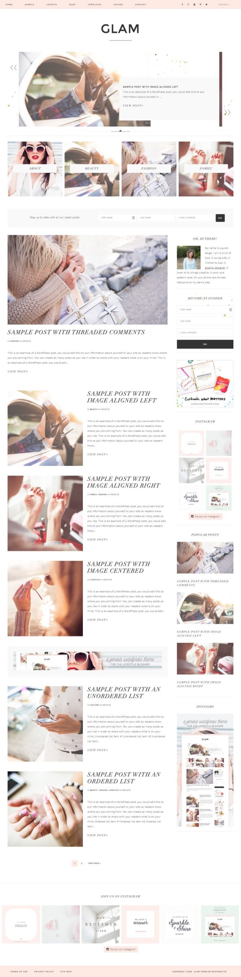 Glam Pro WordPress Feminine Lifestyle Blog Theme