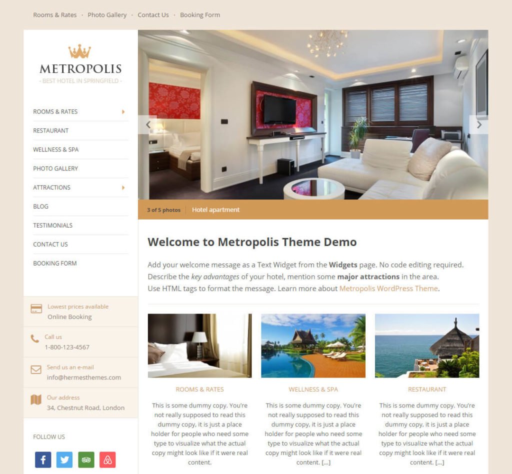 20 Hotel Business WordPress Themes By HermesThemes